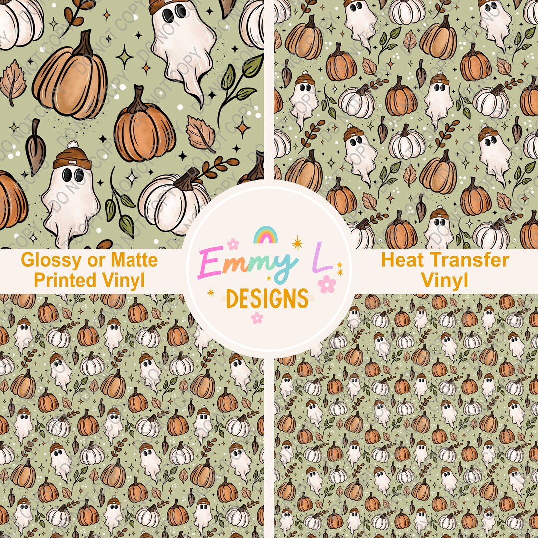 Pumpkin Ghost Patterned Vinyl Sheet, Adhesive Vinyl, Printed Vinyl, HTV ...
