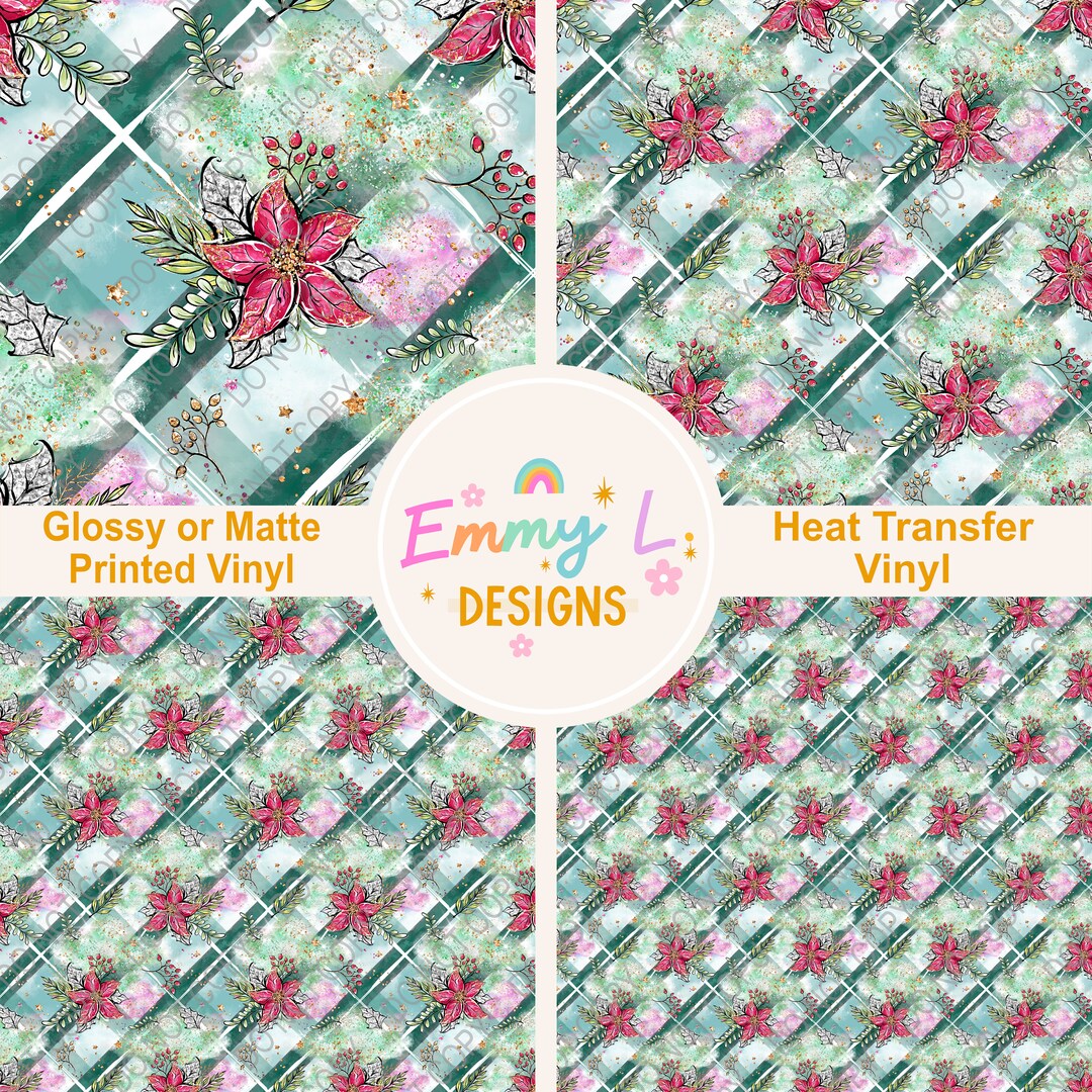 Poinsettia Check Patterned Vinyl Sheet, Adhesive Vinyl, Printed Vinyl ...