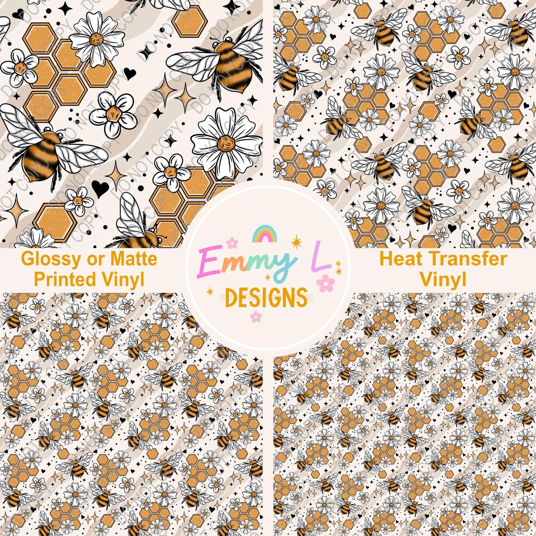 Floral Bumblebee Patterned Vinyl Sheet, Adhesive Vinyl, Printed Vinyl ...