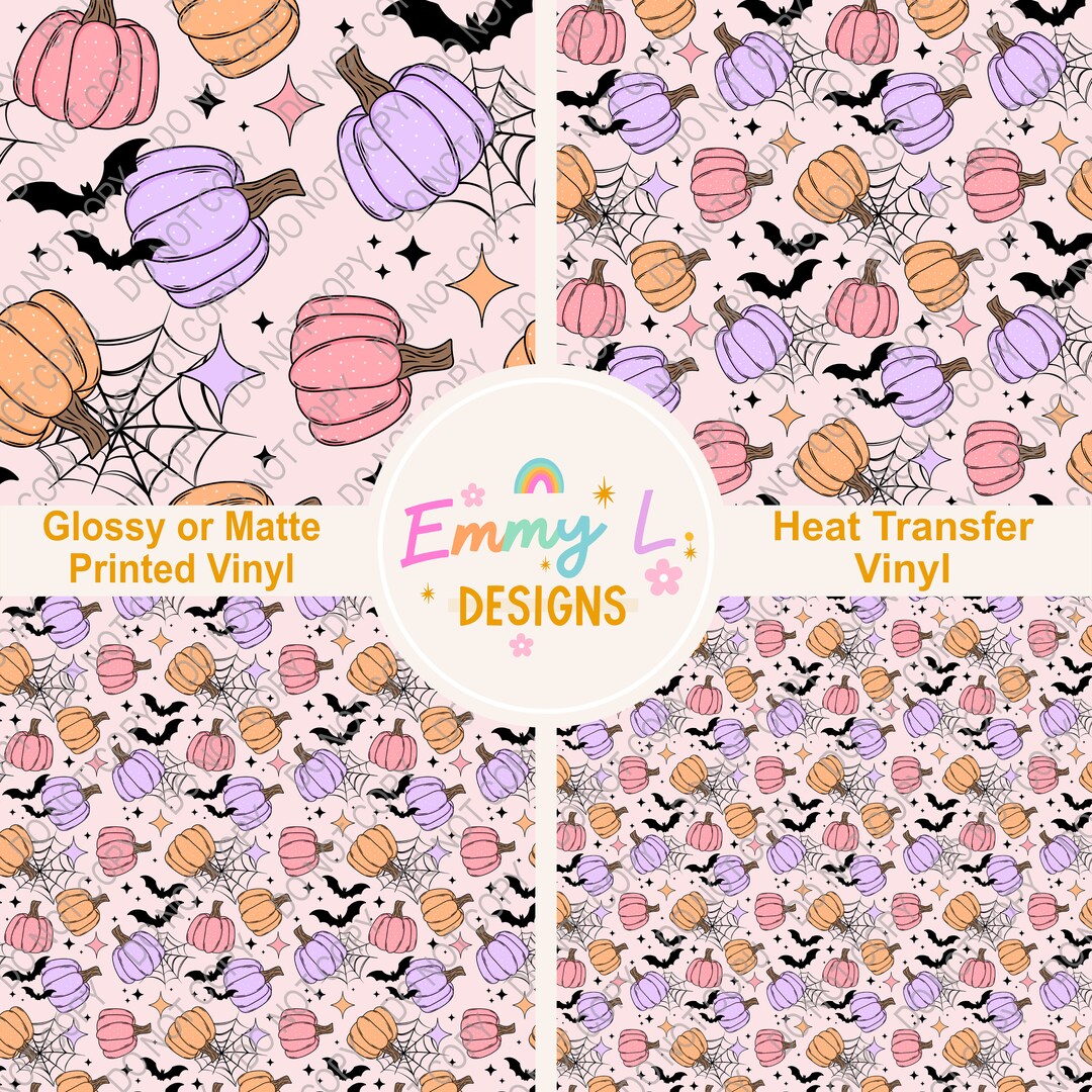 Pastel Pumpkins Patterned Vinyl Sheet, Adhesive Vinyl, Bat Patterned ...