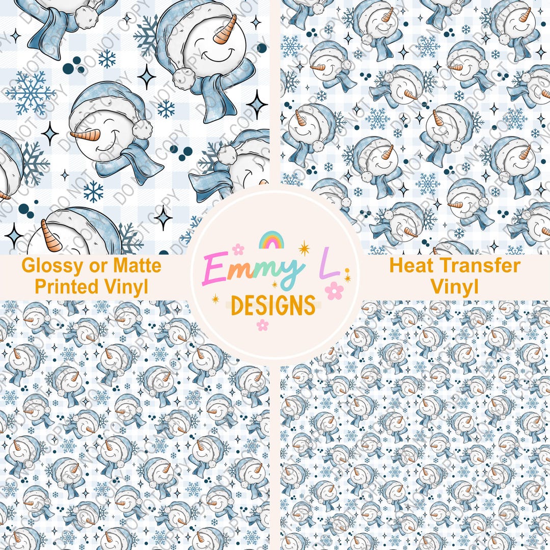 Winter Snowman Patterned Vinyl Sheet, Adhesive Vinyl, Printed Vinyl ...