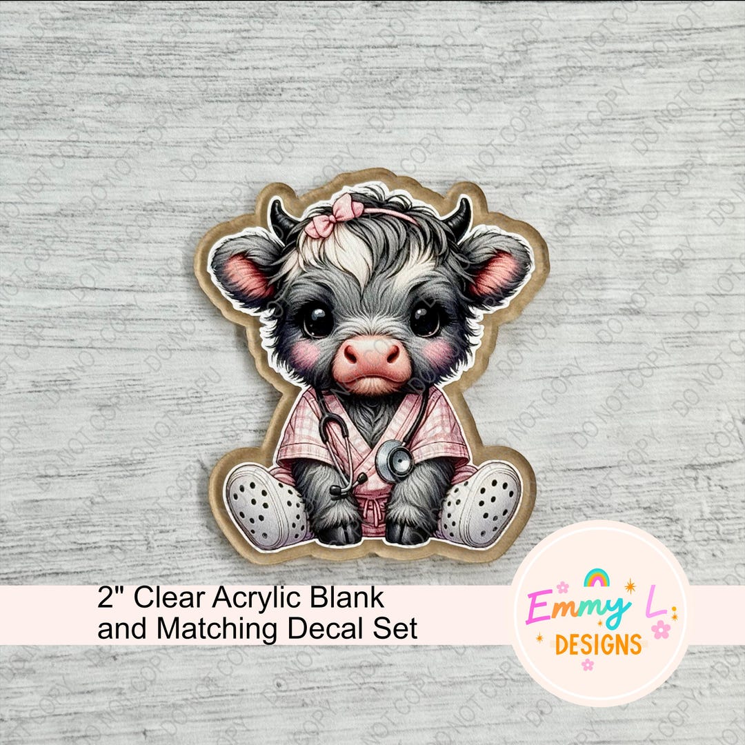 Pretty Pink Nurse Cow Acrylic Blank and Decal, Badge Reel Supply ...