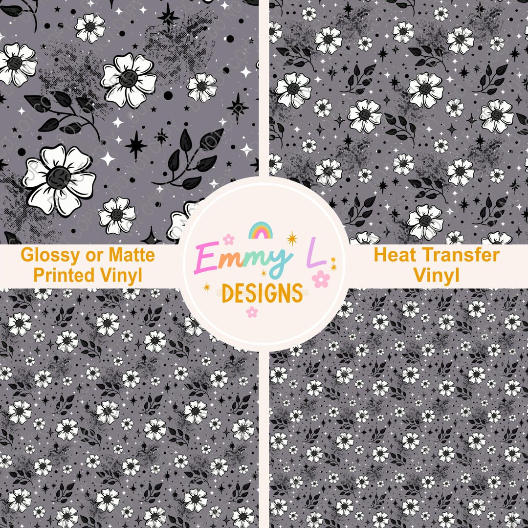 Dark Floral Patterned Vinyl Sheet, Adhesive Vinyl, Printed Vinyl, Heat ...