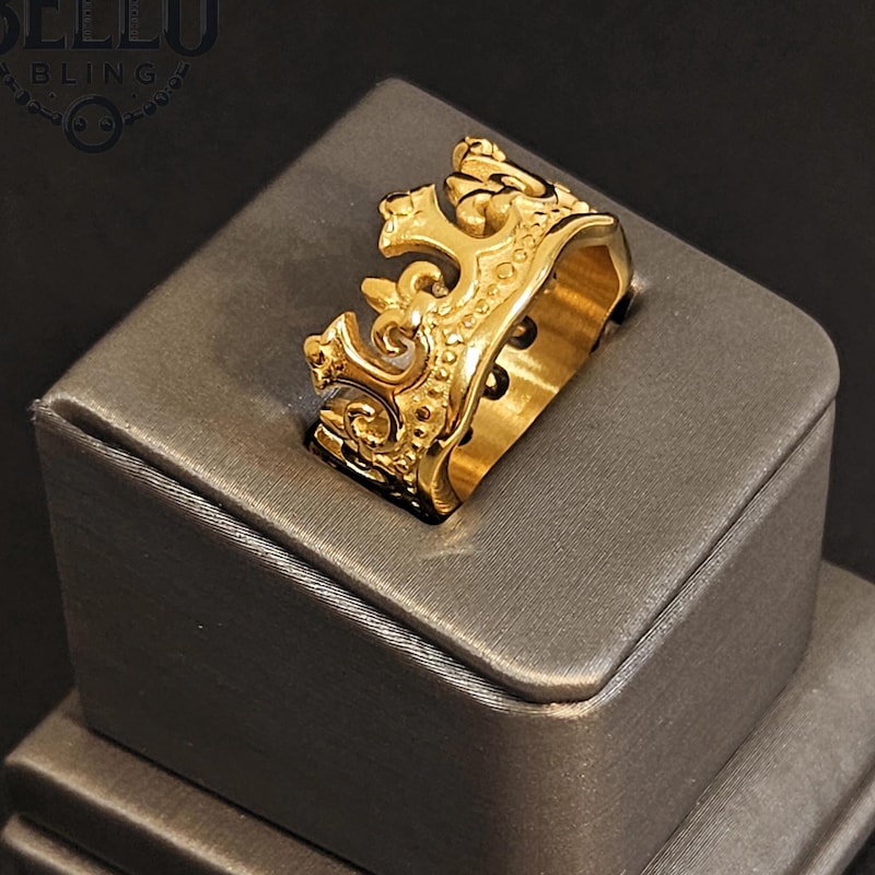 Gold Crown Cross Ring - Etsy