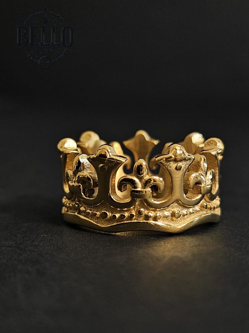 Solid Crown Ring in Gold Stainless Steel - Regal King's Crown Design ...