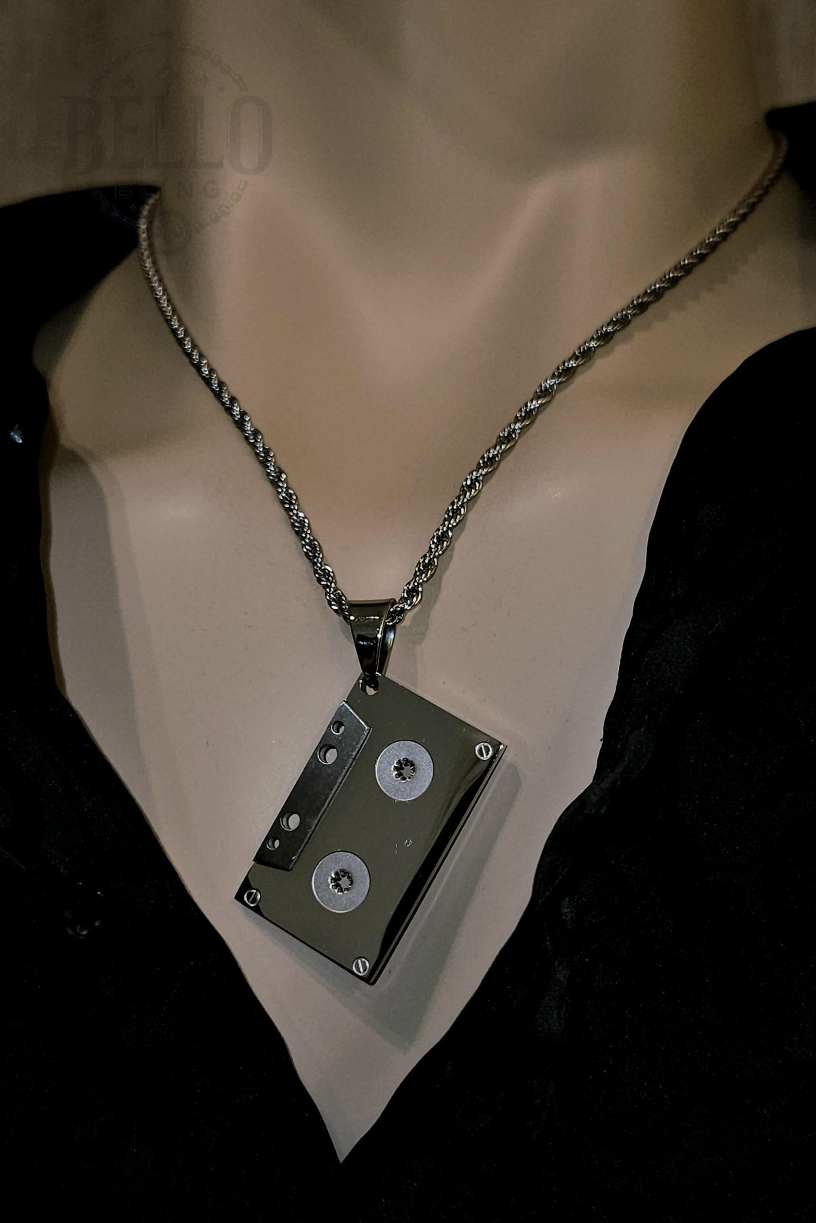 Silver Cassette Tape Pendant Necklace - Retro Music Jewelry, Stainless ...