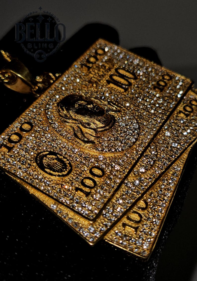 Gold 100 Bill Pendant Necklace - Hip Hop, Money Necklace, Bling Pendant ...
