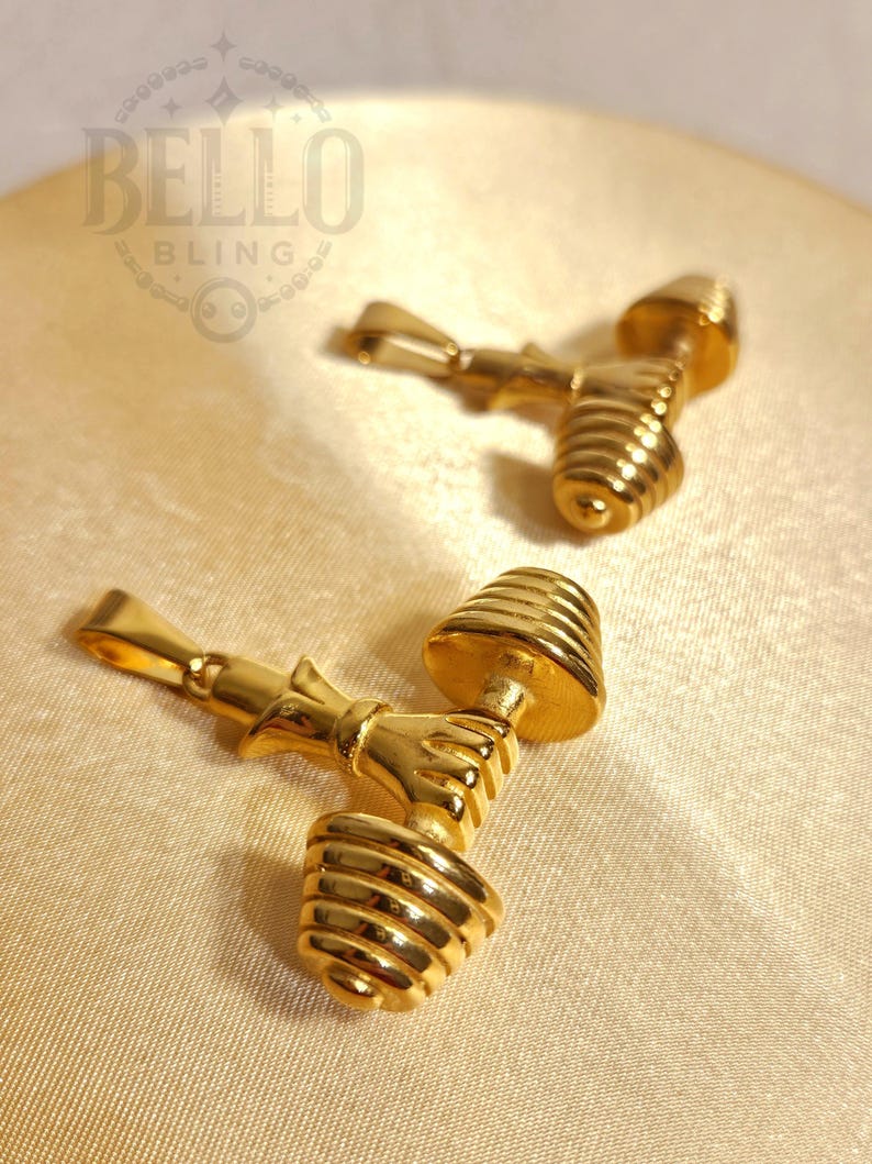 Dumbbell Pendant Necklace, Gold-finish, Gym Style, Lift Life, Fitness ...