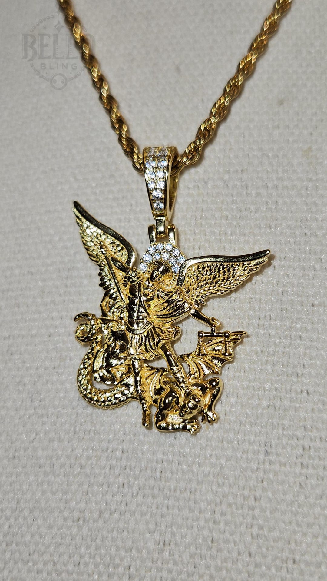 925 Sterling Silver 14k Gold Saint Michael Pendant Necklace - the ...