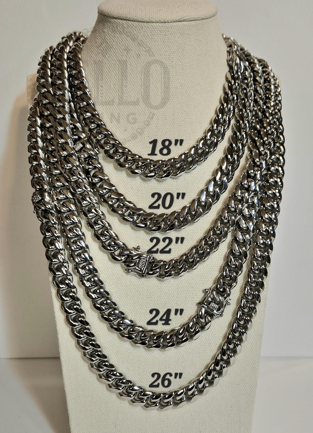 12mm Miami Cuban Link Chain Necklace, 14k White Gold Stainless Steel ...