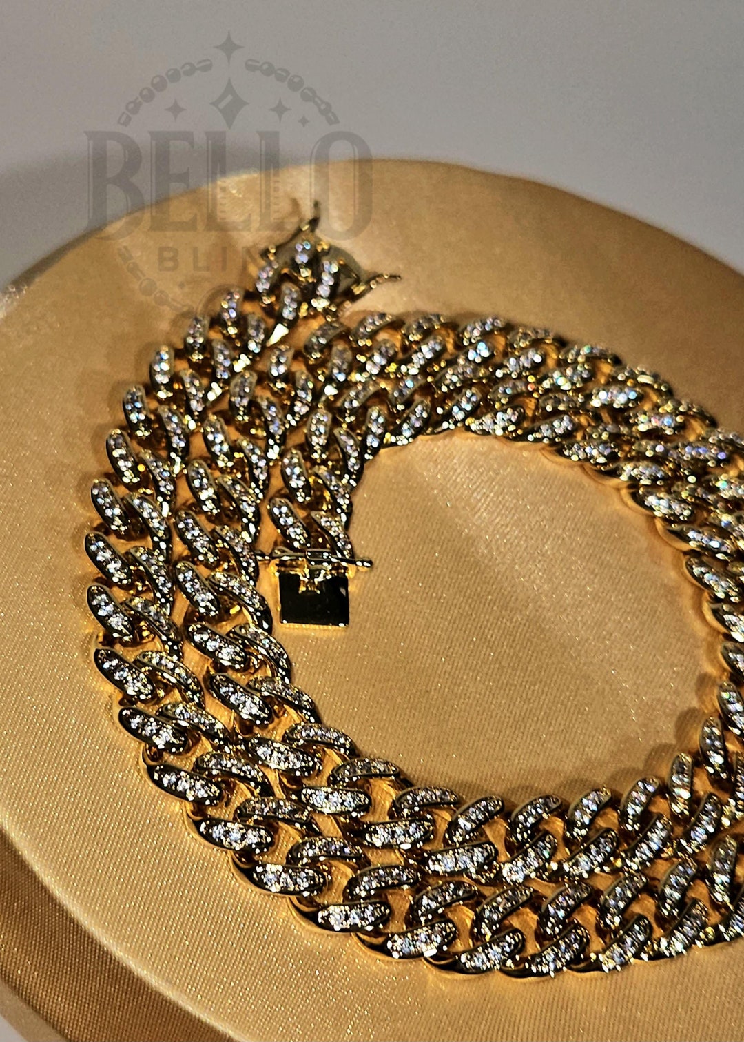 Miami Cuban Link Chain 10mm Necklace, 14k Gold Finish Iced Cuban Curb ...