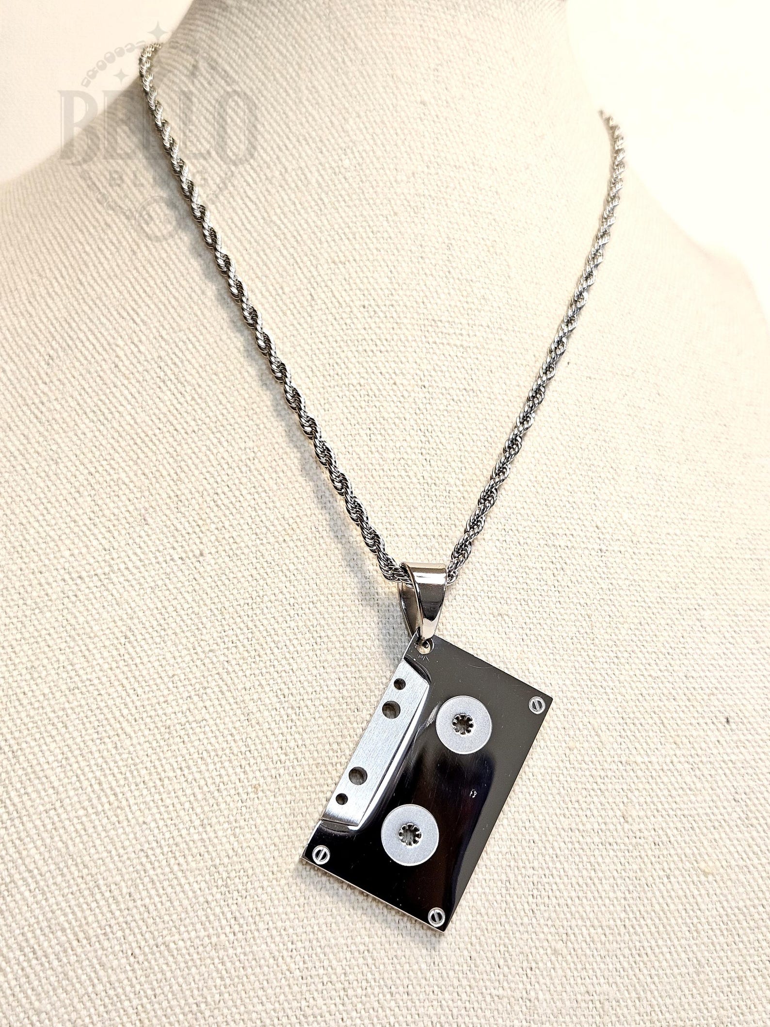 Silver Cassette Tape Pendant Necklace - Retro Music Jewelry, Stainless ...