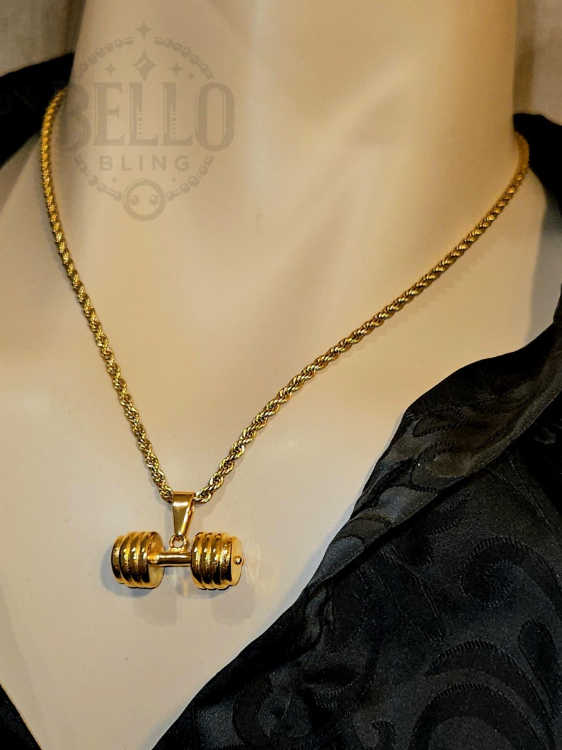 Dumbbell Pendant Necklace, Gold-finish, Gym Style, Lift Life, Fitness ...