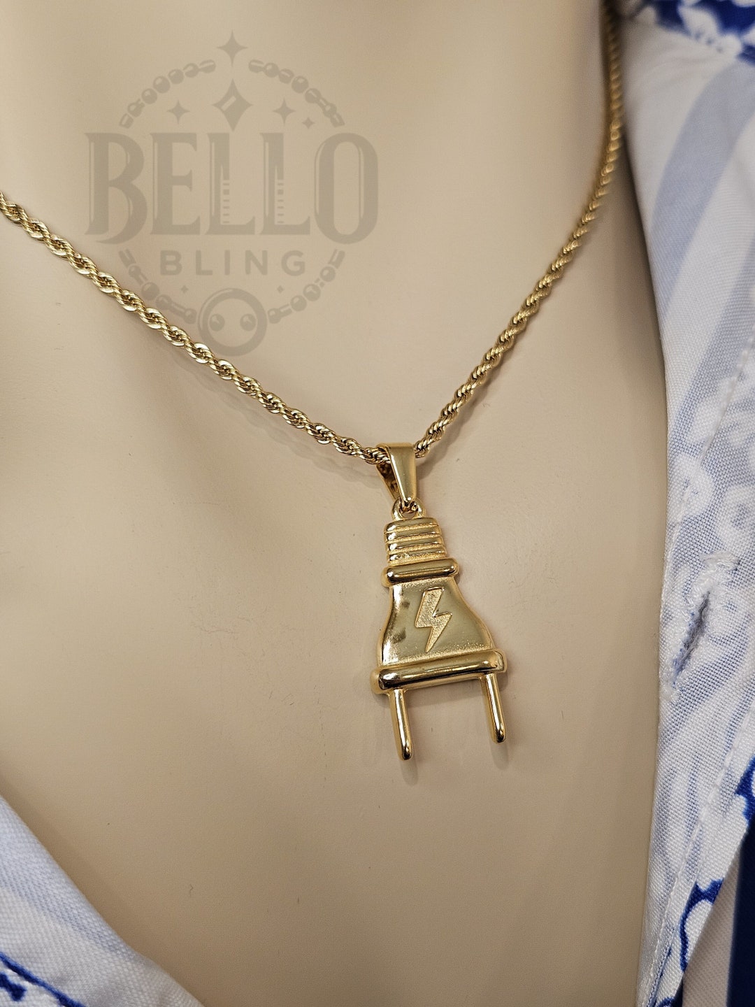 Handmade Gold Lightning Bolt Plug Pendant Necklace: Stainless Steel - Etsy