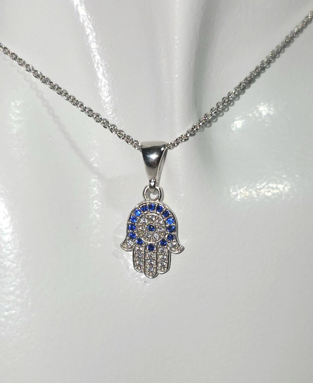 Minimalist Dainty Hamsa Evil Eye Protection Charm Necklace – Sterling ...