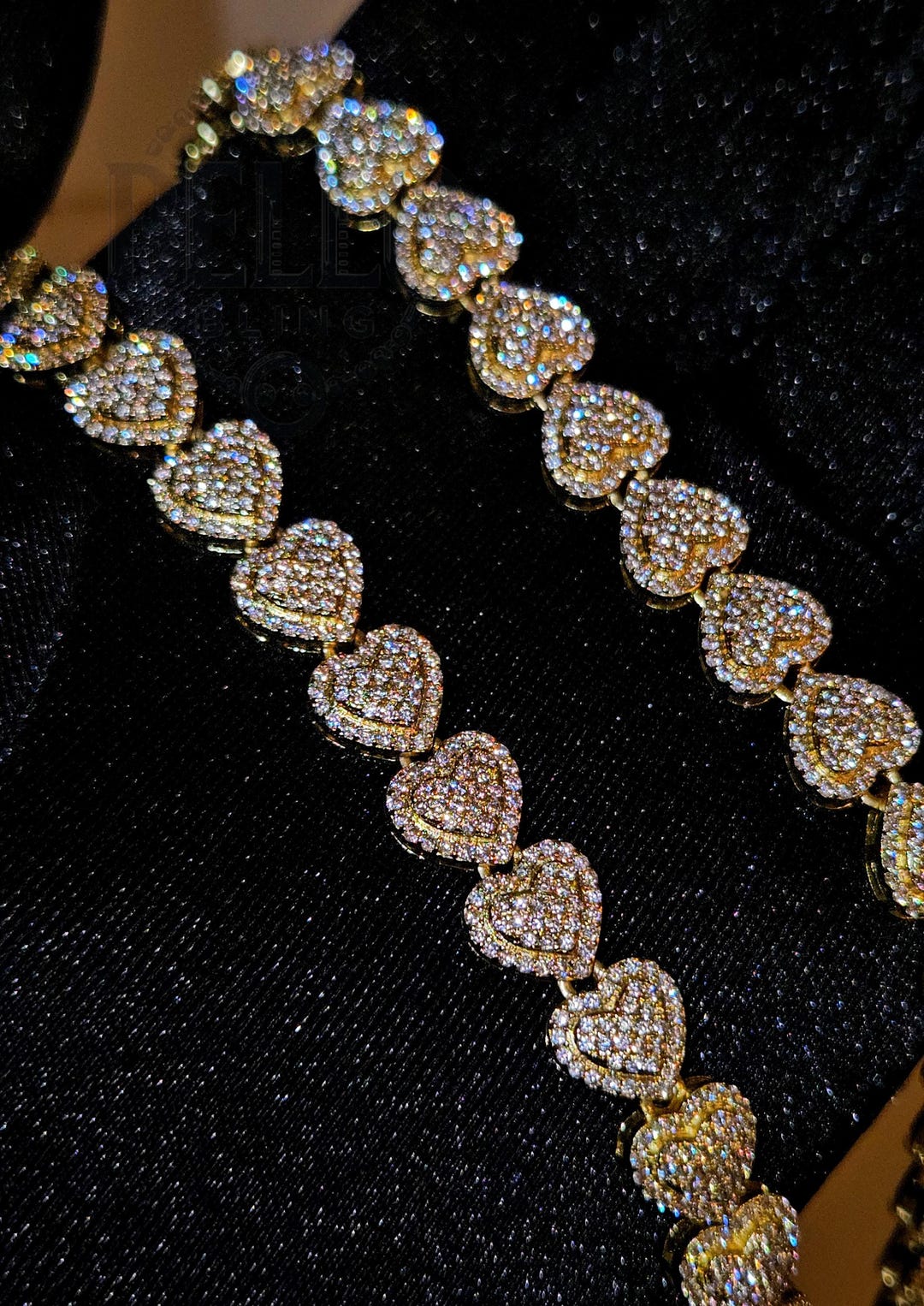 8mm 20" Heart Flower Gold Chain Necklace, Iced Prong Handset Cz Diamond ...