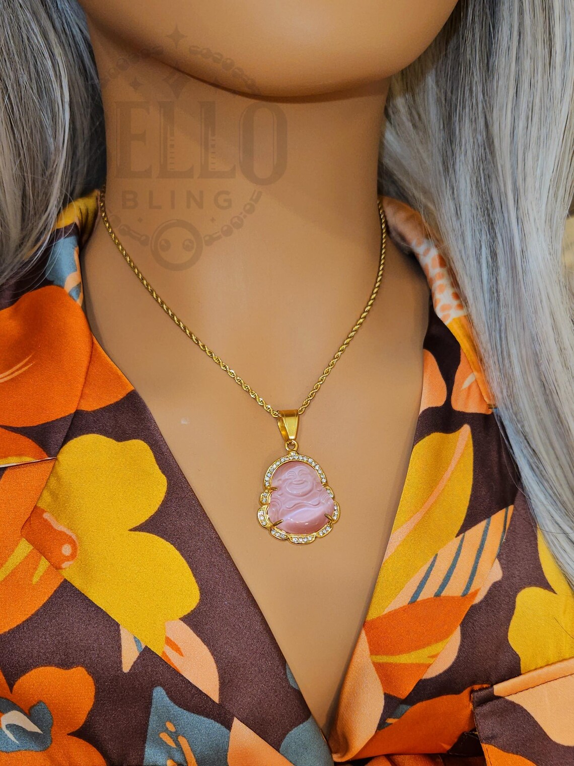 Fortune Pink Buddha Bling Necklace - Luxe Pendant, Hypoallergenic ...