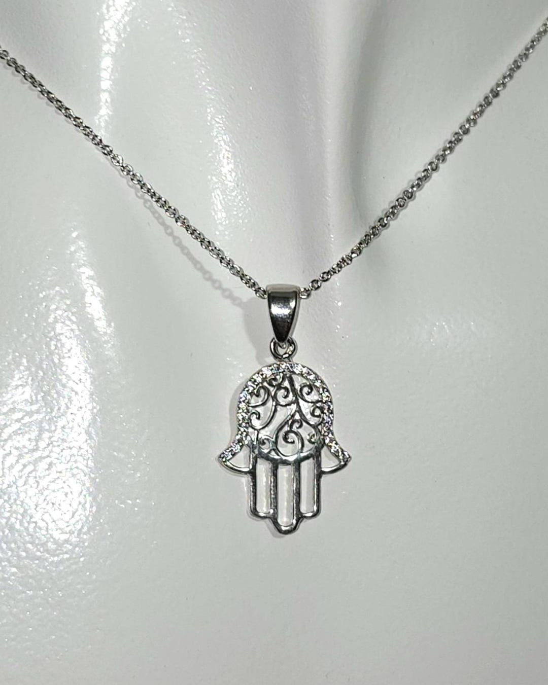 Minimalist Dainty Hamsa Evil Eye Protection Charm Necklace – Sterling ...