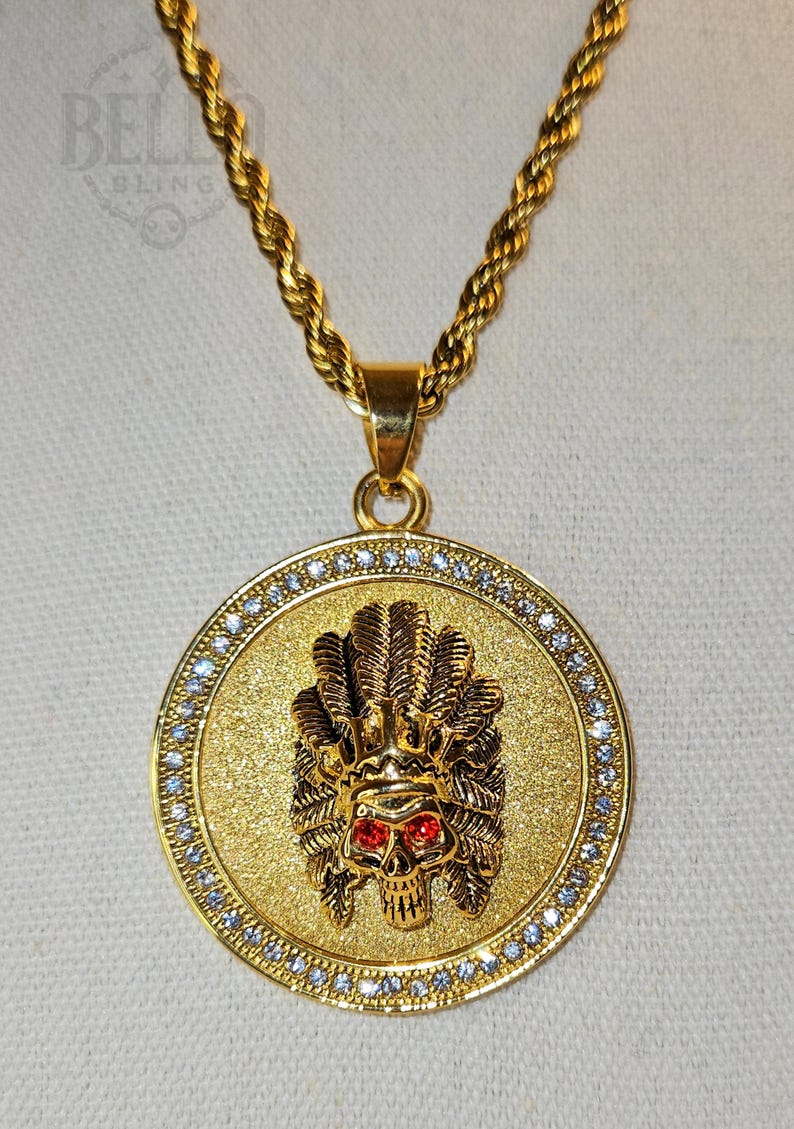 Native American Silver Indian Chief Head Skull Pendant Necklace Native ...