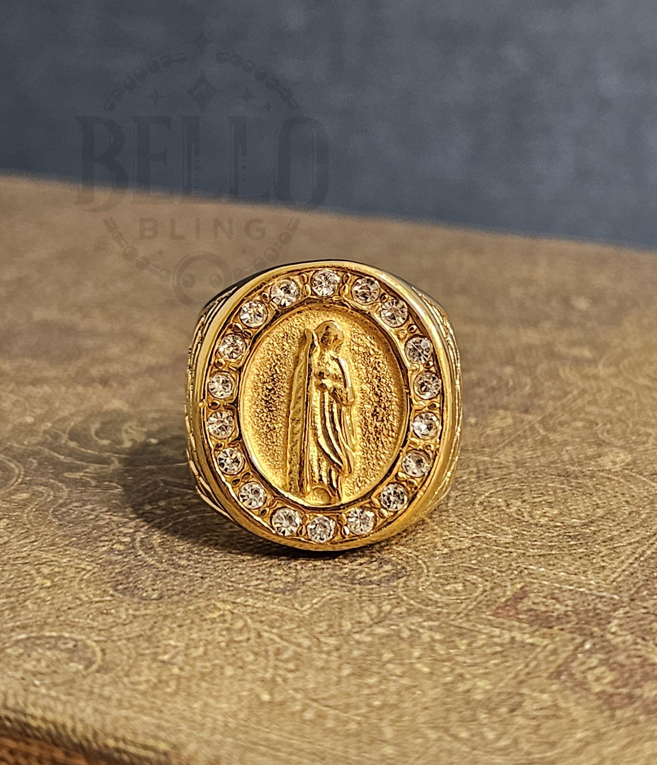 Gold San Judas Ring: CZ Diamond Stainless Steel Religious Jewelry - Etsy