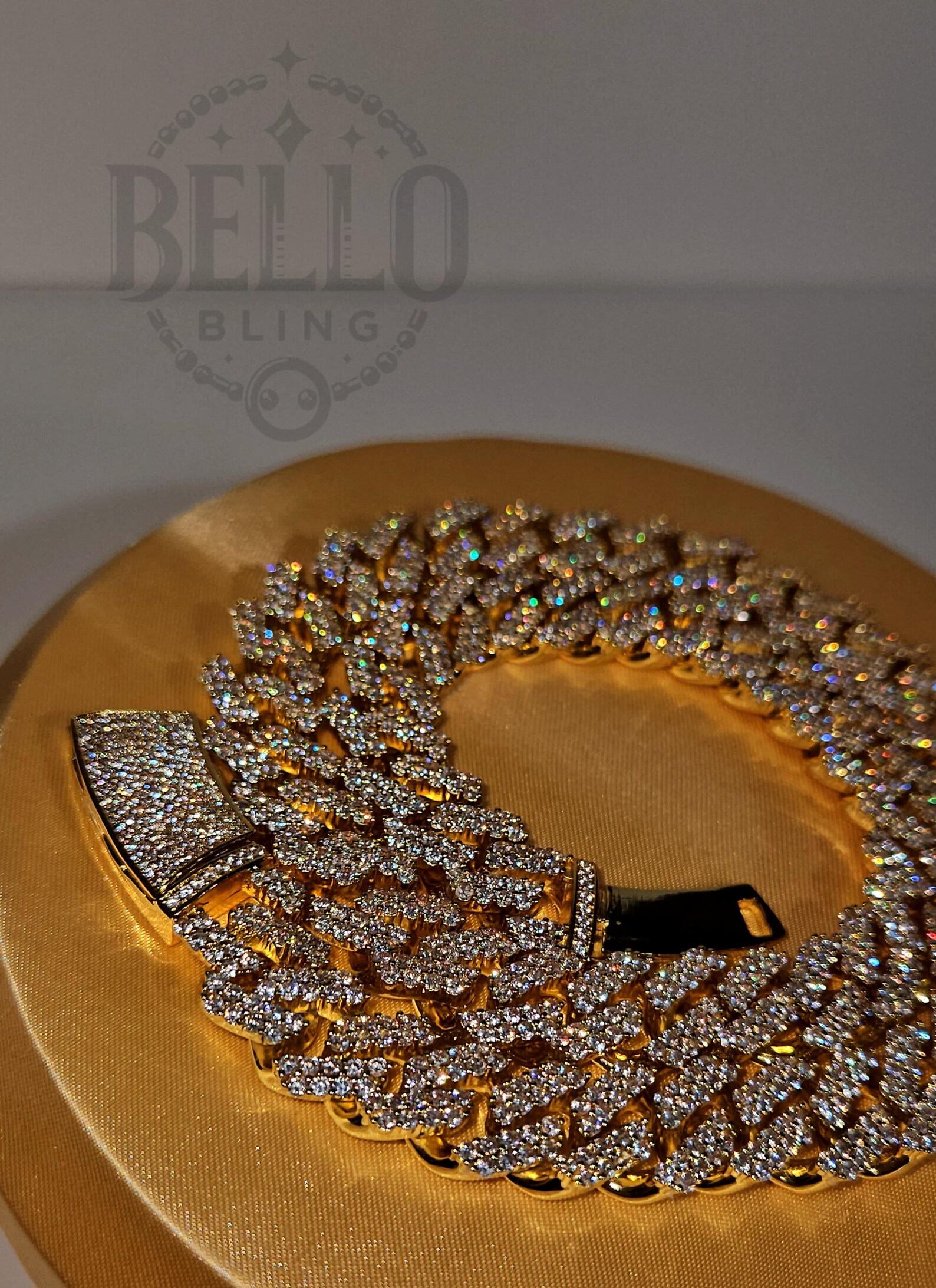 12mm Iced Miami Cuban Link Chain Necklace, 14k Gold Finish Iced Cuban ...