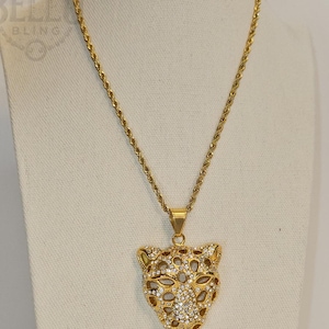 Sparkling Leopard Head Pendant Necklace - Gold Finish, Hip Hop Bling ...