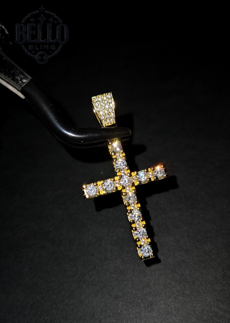 Iced Tennis Cross Necklace, 14k Gold Over Sterling Silver Tiny Dainty ...
