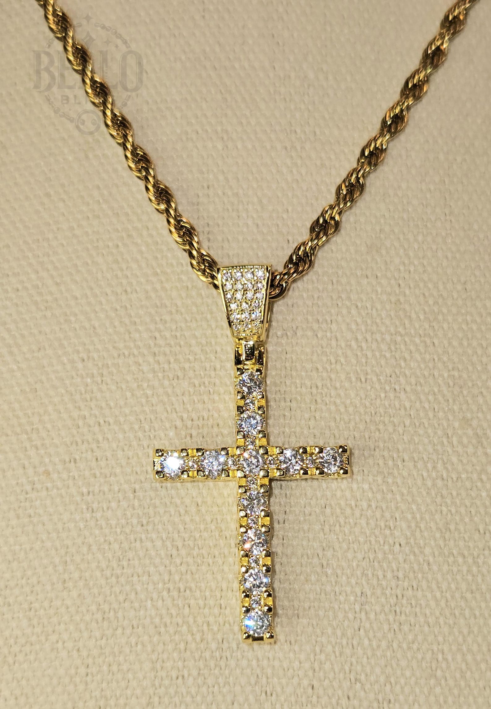 Iced Tennis Cross Necklace, 14k Gold Over Sterling Silver Tiny Dainty ...