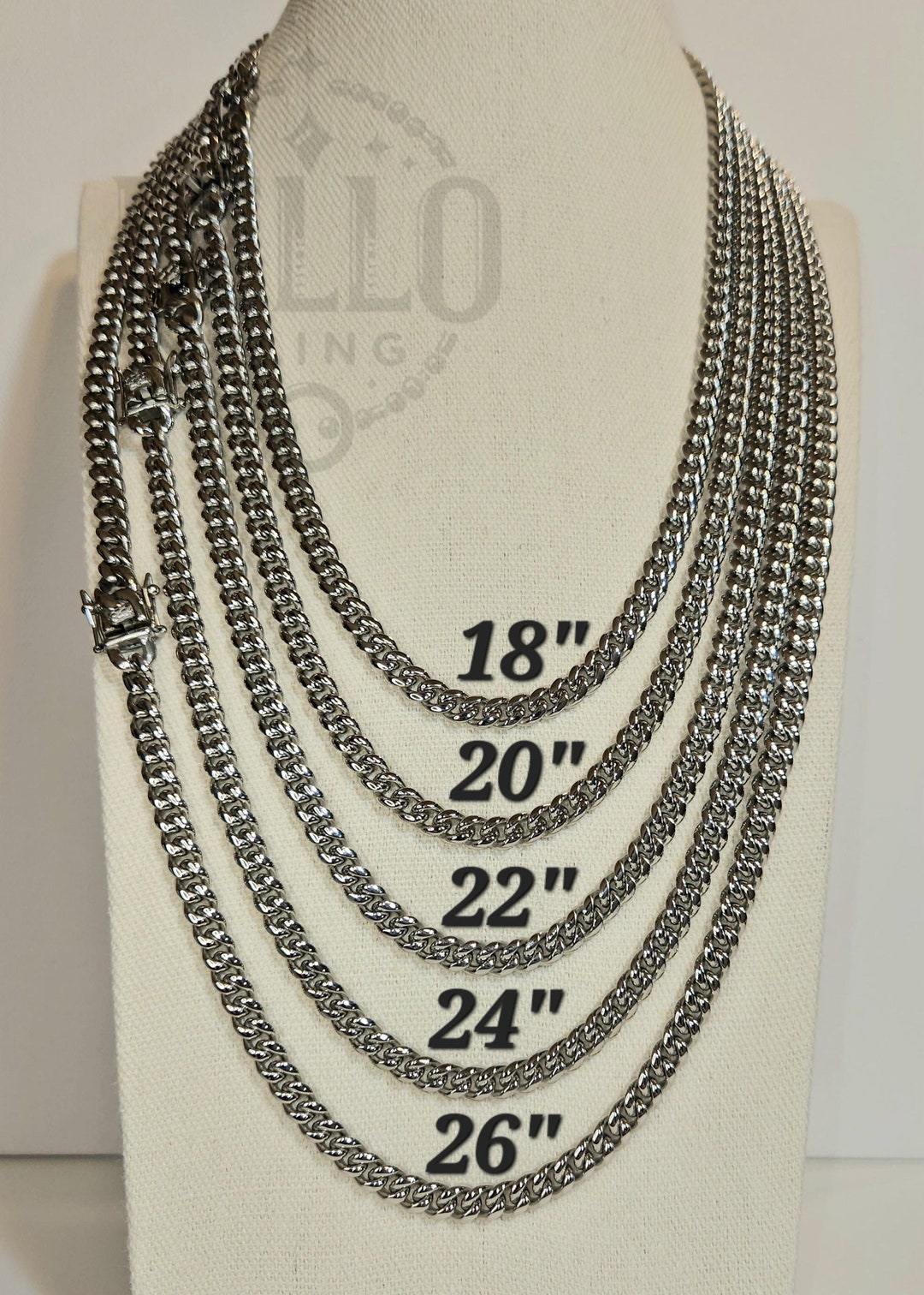 6mm Miami Cuban Link Chain Necklace, 14k White Gold Stainless Steel ...