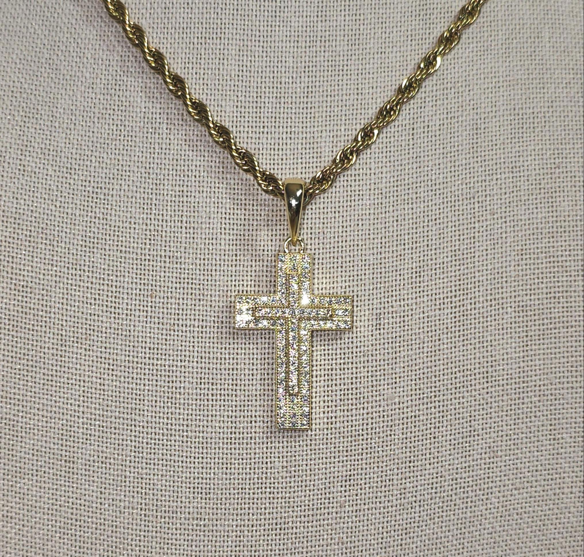 Moissanite VVS 925 Sterling Silver 14k Gold Miniamlist Cross Pendant ...