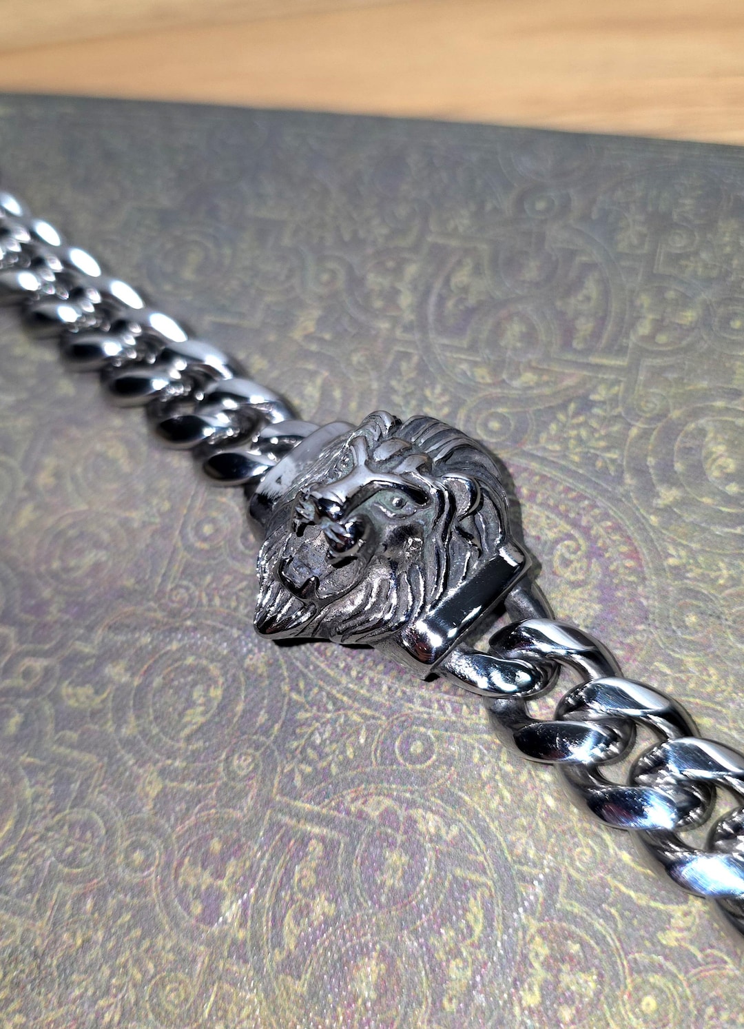 14mm 8" Silver Lion Face Miami Cuban Curb Link Bracelet Box Lock, Solid ...