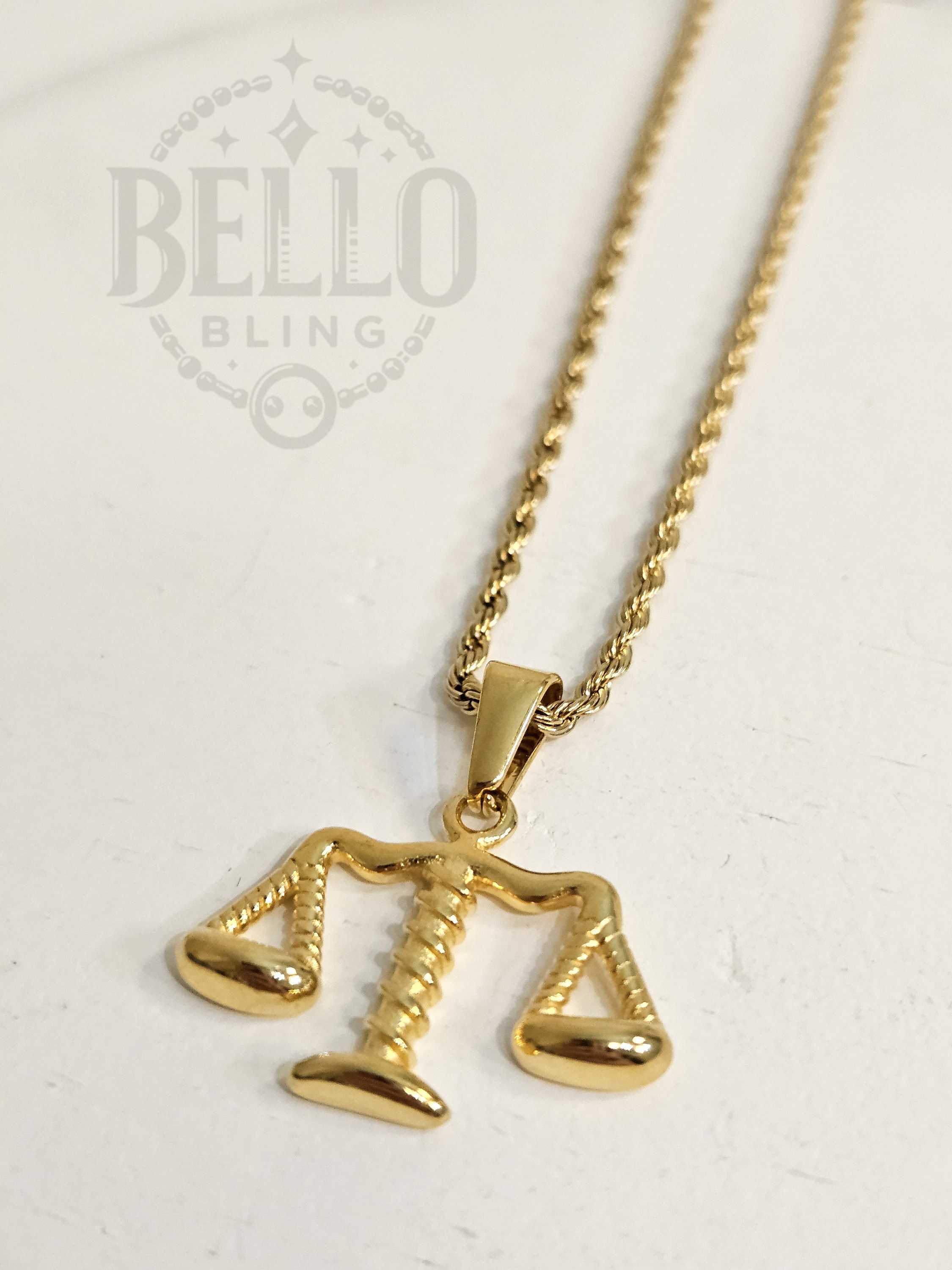 Gold Scales of Justice Pendant Necklace Legal Jewelry, Detailed Balance ...