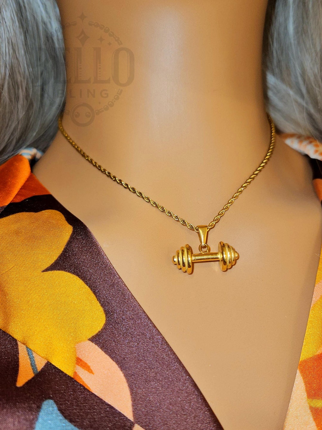 Dumbbell Pendant Necklace, Gold-finish, Gym Style, Lift Life, Fitness ...