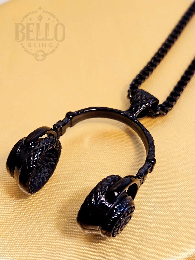Black Headphones Pendant Necklace - Music Lover Jewelry, DJ Fashion ...