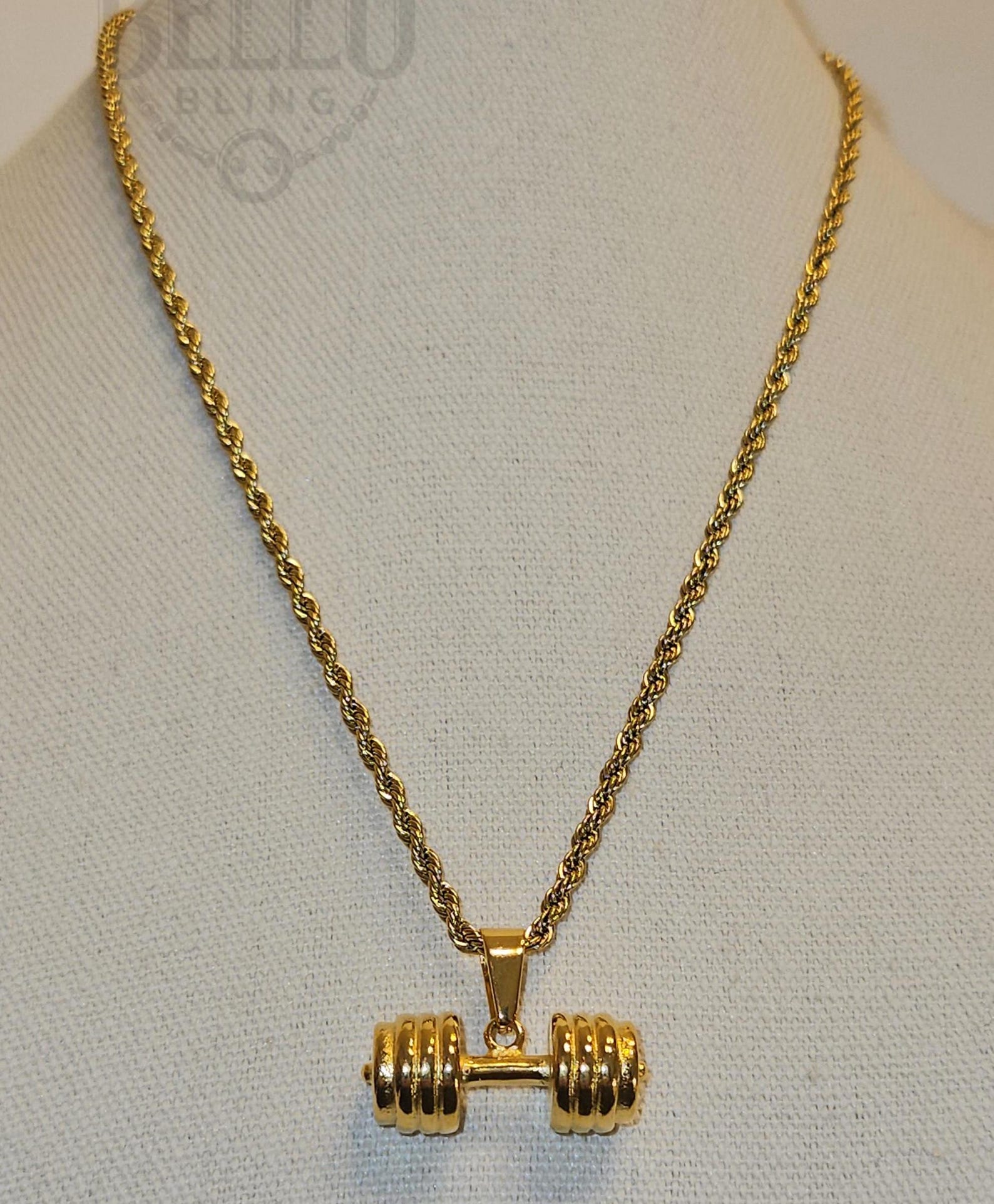 Dumbbell Pendant Necklace, Gold-finish, Gym Style, Lift Life, Fitness ...