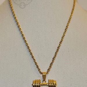 Dumbbell Pendant Necklace, Gold-finish, Gym Style, Lift Life, Fitness ...