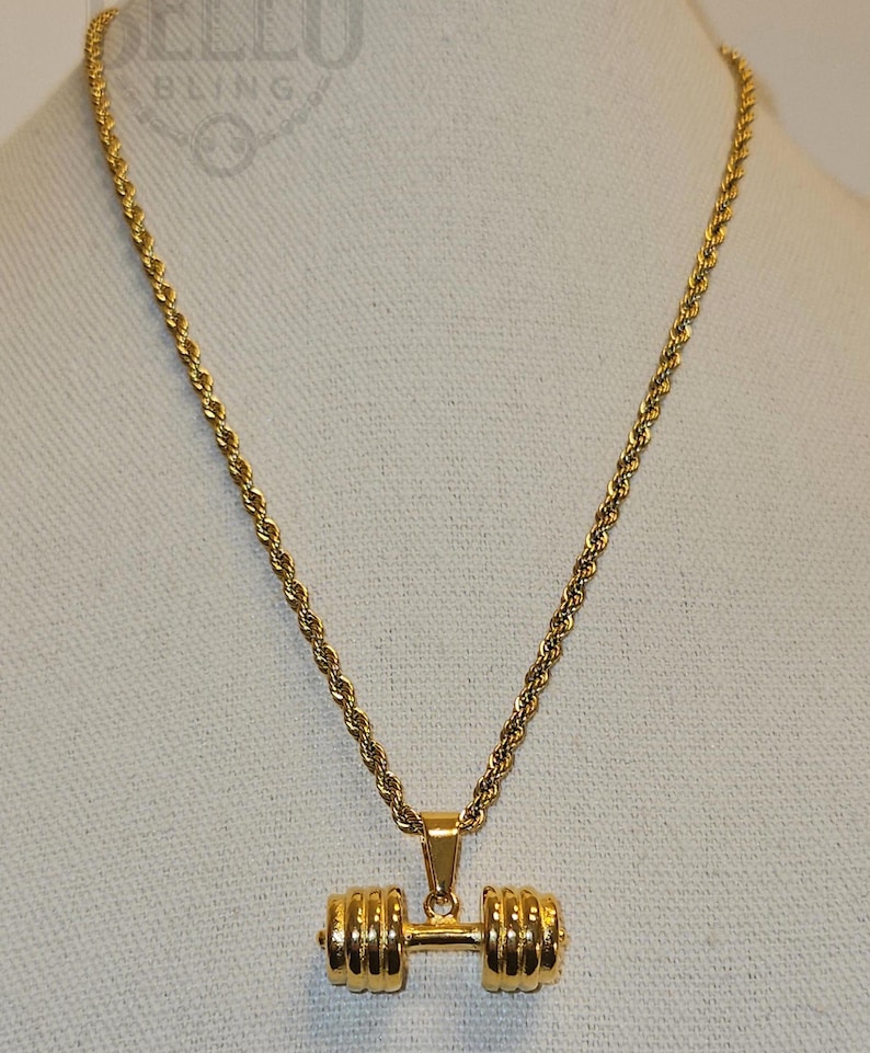 Dumbbell Pendant Necklace, Gold-finish, Gym Style, Lift Life, Fitness ...