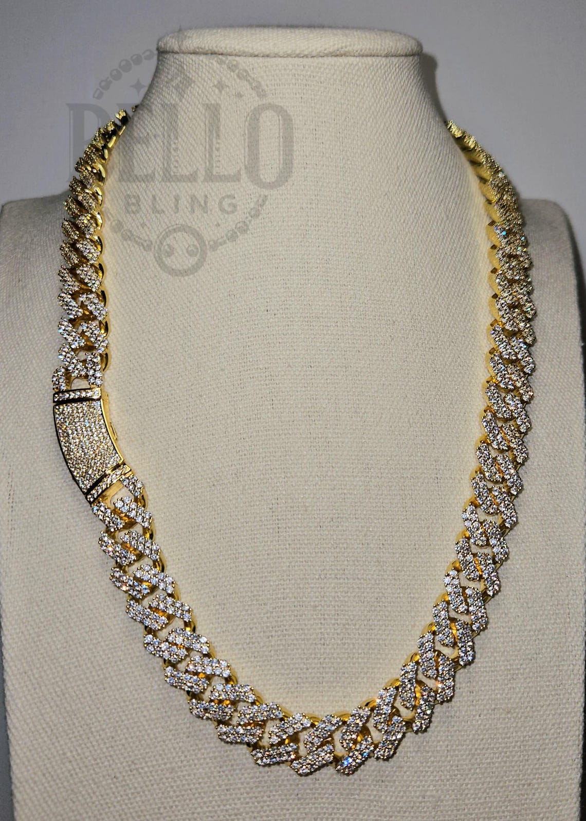 12mm Iced Miami Cuban Link Chain Necklace, 14k Gold Finish Iced Cuban ...