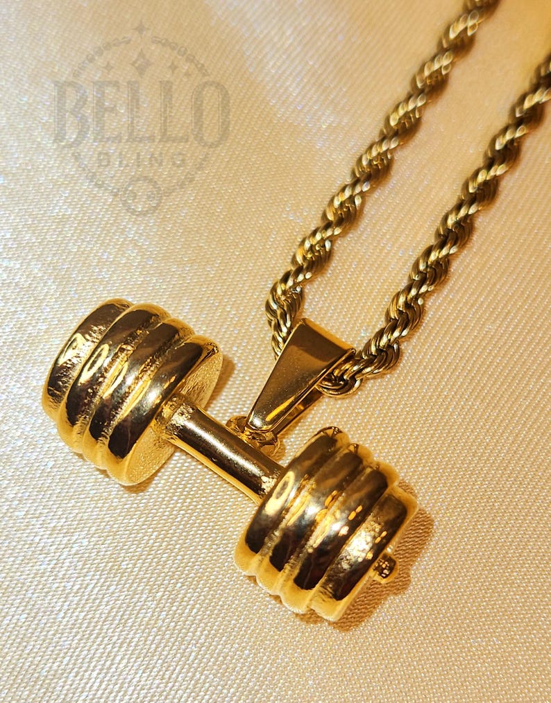 Dumbbell Pendant Necklace, Gold-finish, Gym Style, Lift Life, Fitness ...