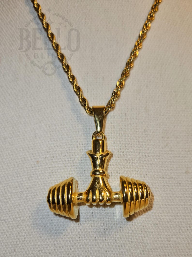 Dumbbell Pendant Necklace, Gold-finish, Gym Style, Lift Life, Fitness ...