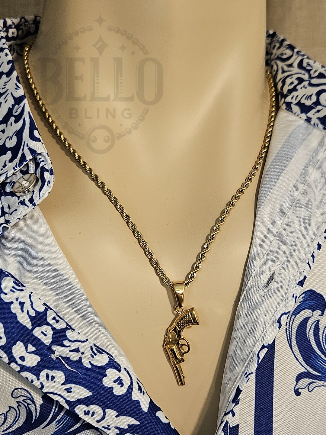 Gold Revolver Pendant Chain, Unique Gun Charm, Firearm Design, Edgy ...