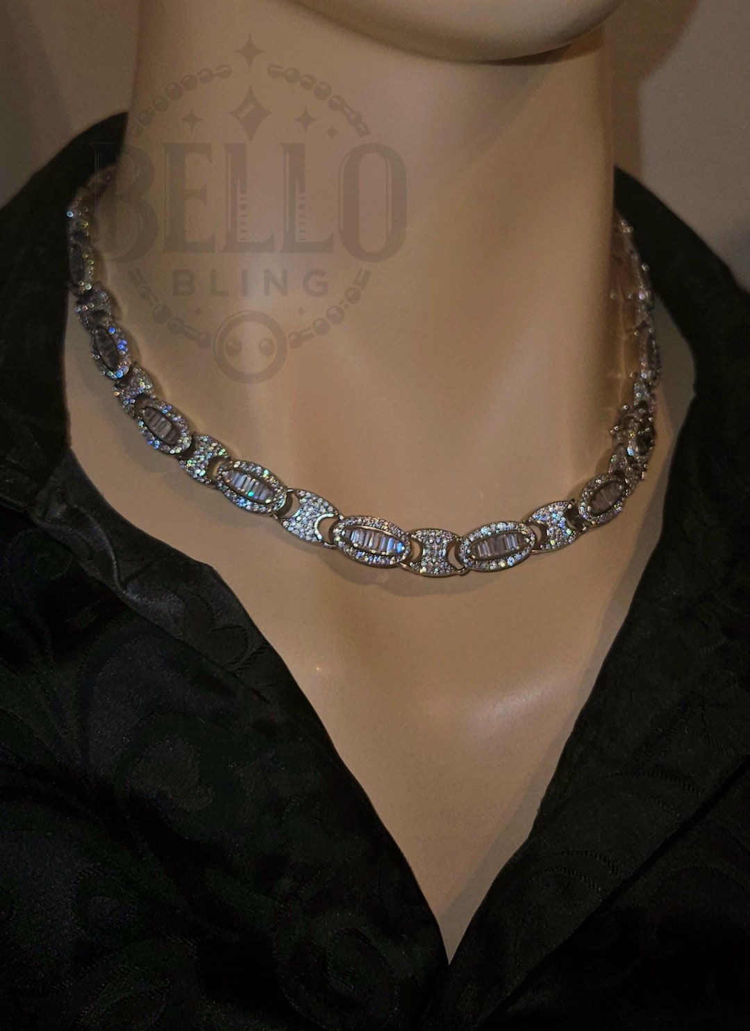 10mm Mariner Capsule Link Chain Necklace, 14k White Gold Finish Iced ...