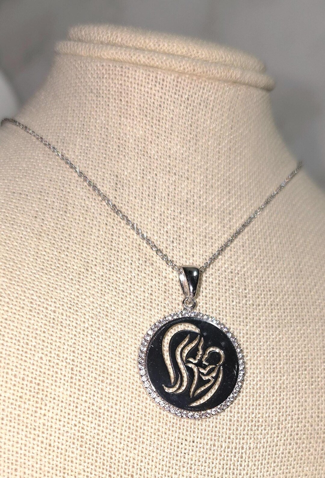Dainty Minimalist Mother and Child Embrace Pendant Diamond Necklace ...