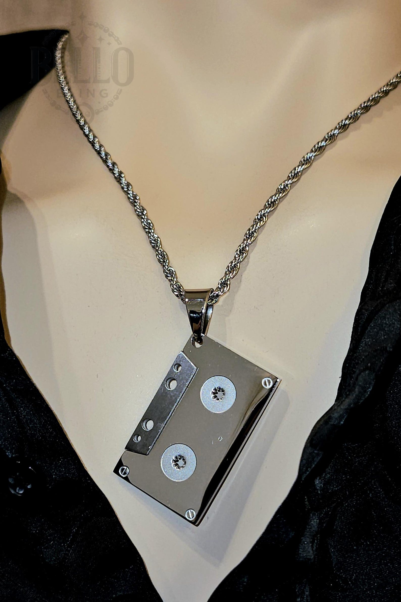 Silver Cassette Tape Pendant Necklace - Retro Music Jewelry, Stainless ...