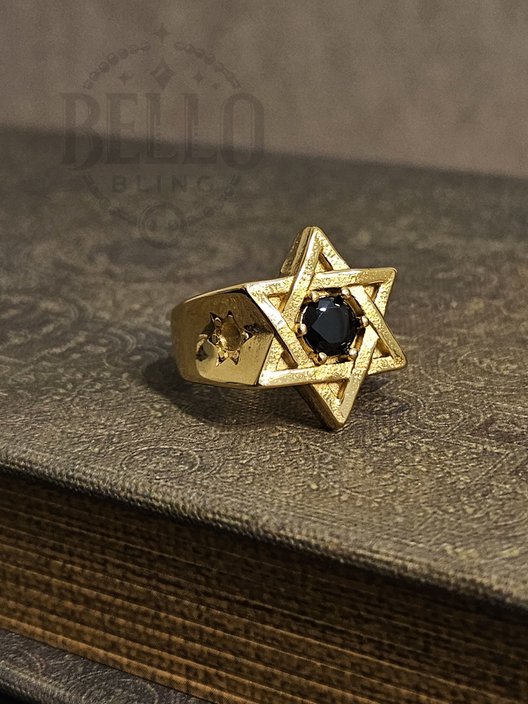 Gold Star of David Ring for Men | Jewish Symbol Jewelry With Black ...