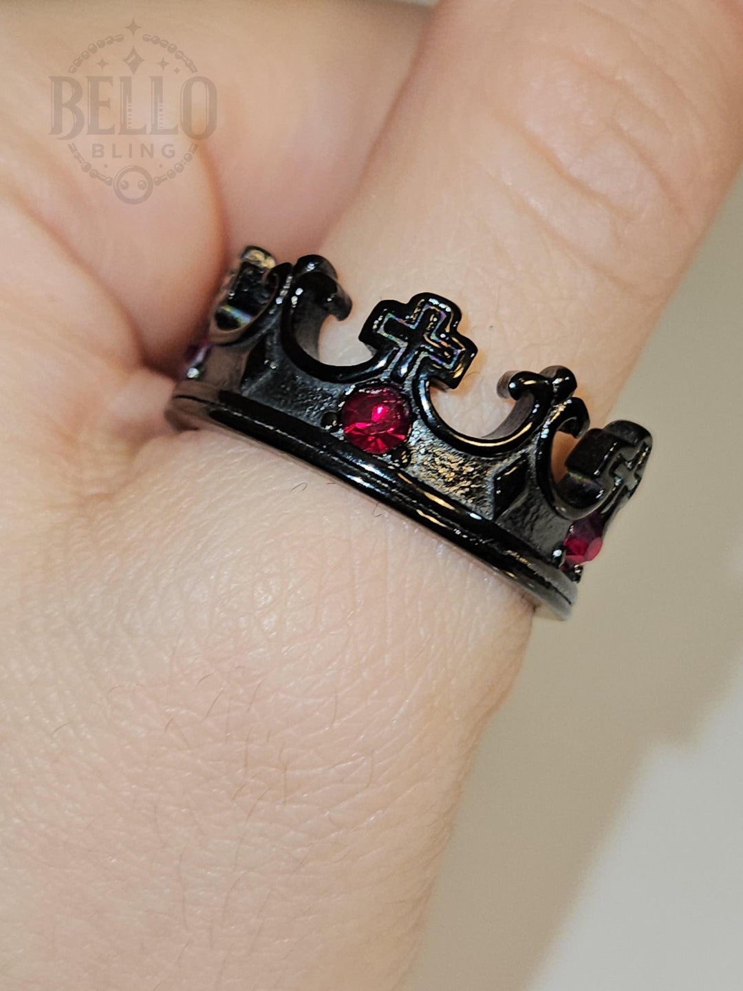 Solid Crown Ring in Black Stainless Steel - Regal King's Crown Red ...