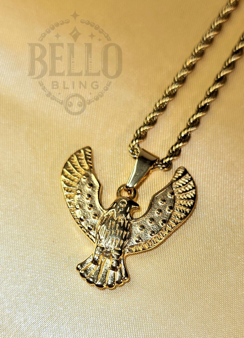 Gold Eagle Pendant Necklace, Majestic Bird Charm, Patriotic Jewelry ...