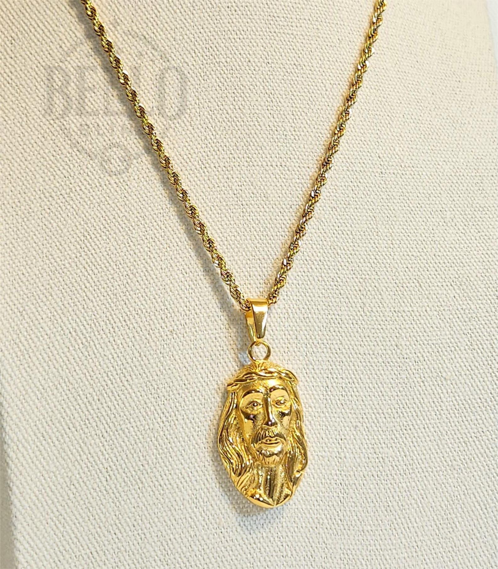 Gold Jesus Pendant Necklace Religious Jewelry, Stainless Steel, Iconic ...