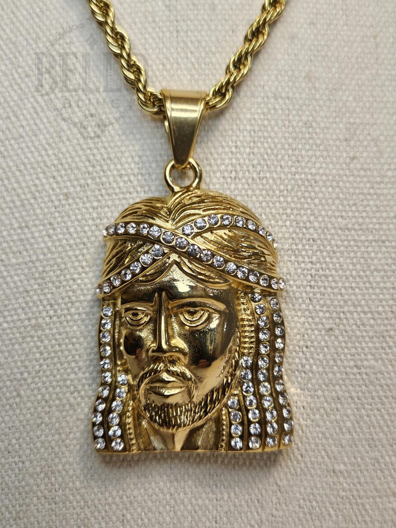 Gold Jesus Pendant Necklace - Religious Jewelry, Stainless Steel ...