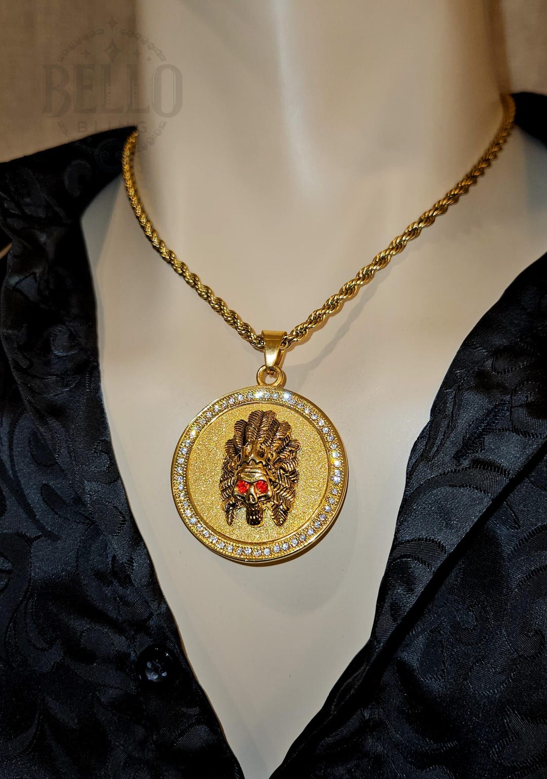 Native American Silver Indian Chief Head Skull Pendant Necklace ...